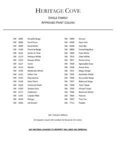 APPROVED Paint Colors - Single Family - Heritage Cove